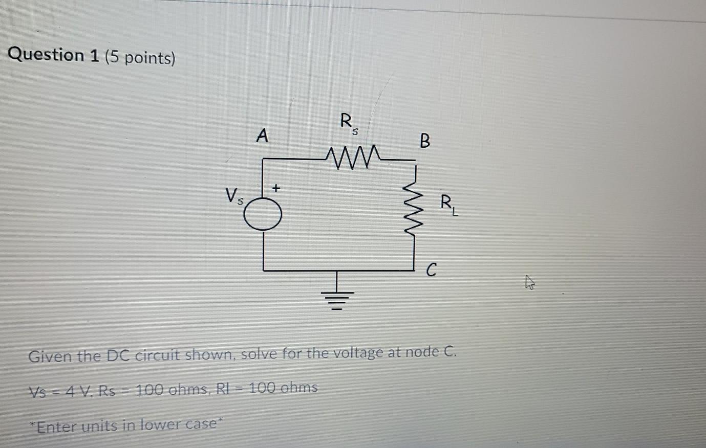 Solved Question 1 (5 points) R A B um + Vs Ri C Given the DC | Chegg.com
