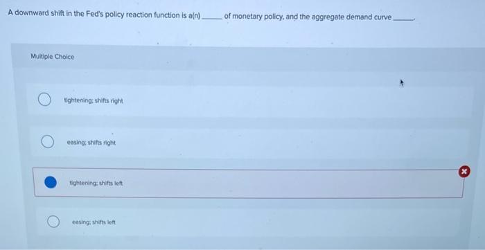 Solved A downward shift in the Fed's policy reaction | Chegg.com