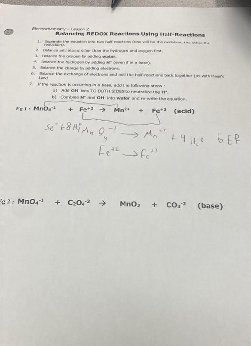 Solved Electrochemistry - Lesson 2 Balancing REDOX Reactions | Chegg.com