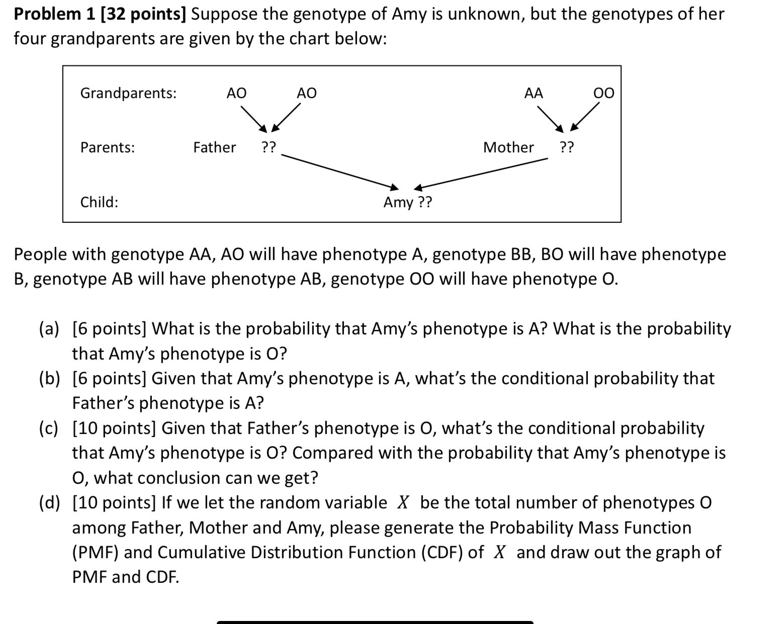 Solved Problem 1 [ 32 ﻿points] ﻿Suppose the genotype of Amy | Chegg.com