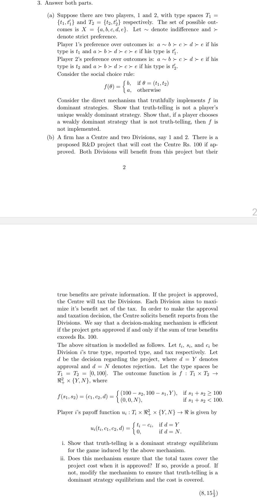 Solved (a) Suppose there are two players, 1 and 2 , with | Chegg.com