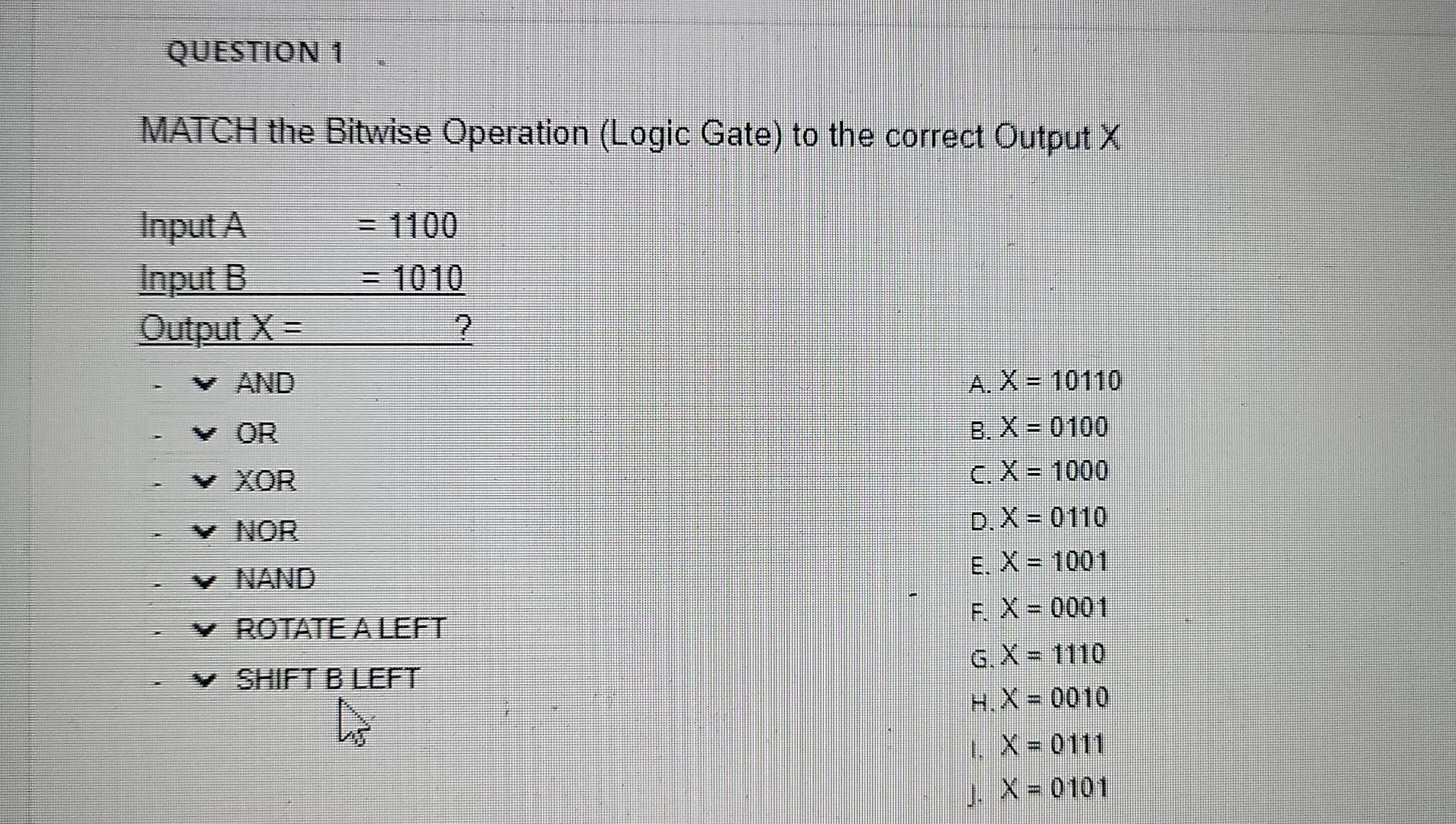 Solved QUESTION 1 MATCH the Bitwise Operation (Logic Gate) | Chegg.com