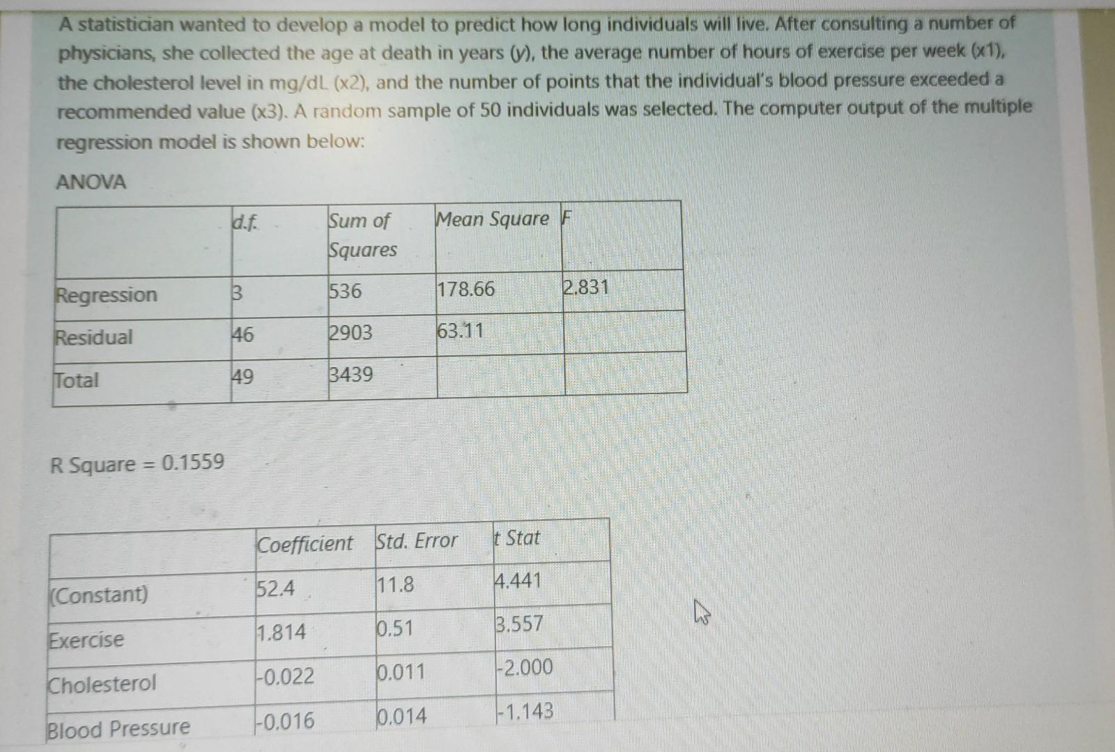 Solved A statistician wanted to develop a model to predict | Chegg.com