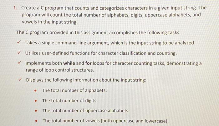 1. Create a C program that counts and categorizes | Chegg.com
