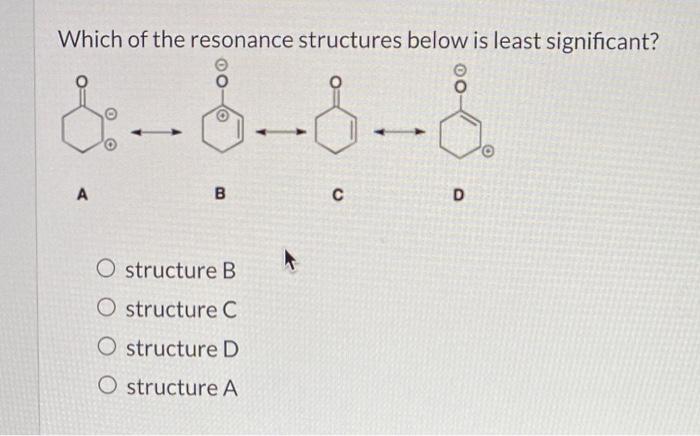 Solved Which of the resonance structures below is least | Chegg.com