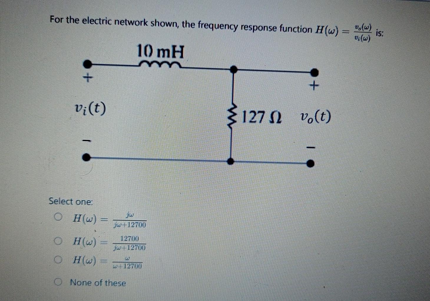 Solved For the electric network shown, the frequency | Chegg.com