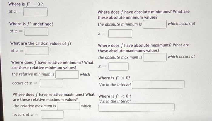 Solved Where is f^ prime =0 ? at x = Where does have | Chegg.com