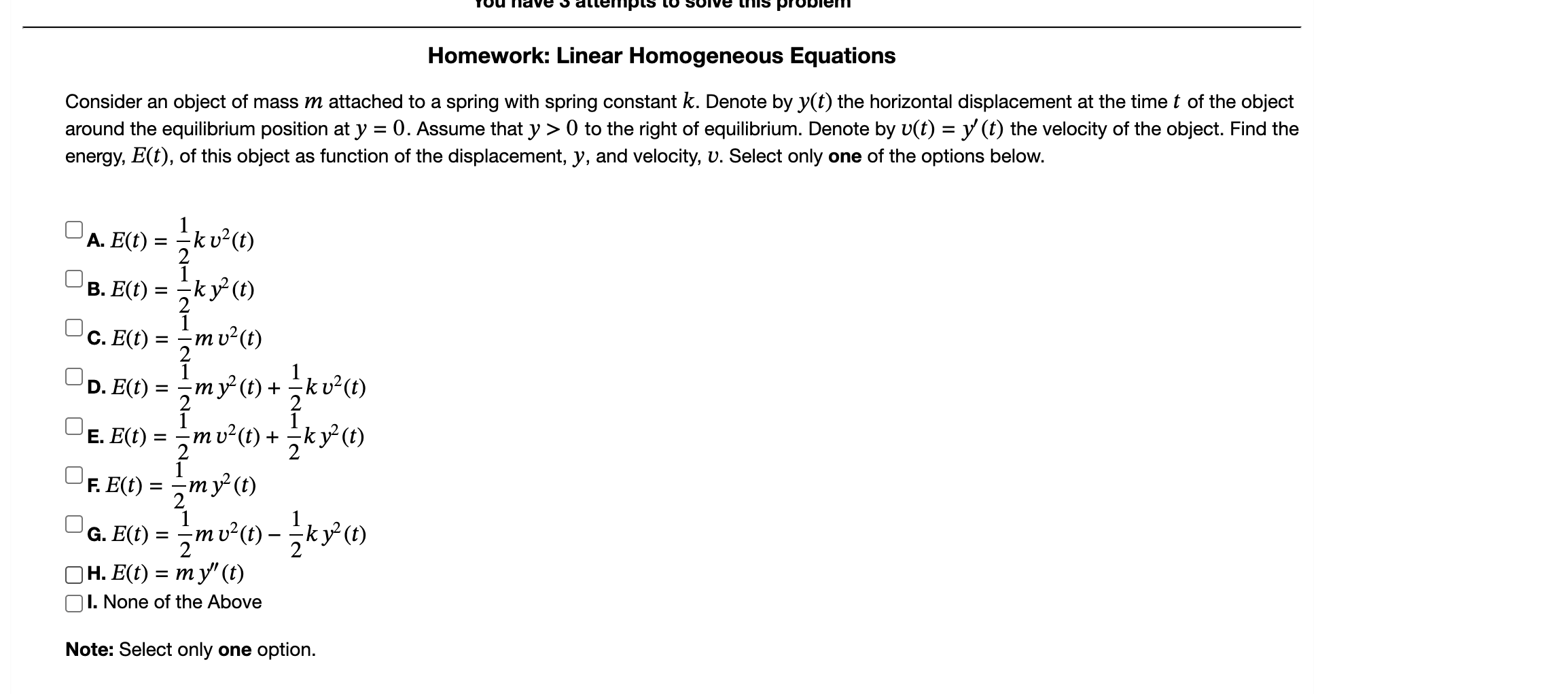Solved Homework: Linear Homogeneous EquationsConsider an | Chegg.com