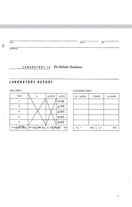 New LABORATORY 13 The Ballistic Pendulum LABORATORY | Chegg.com