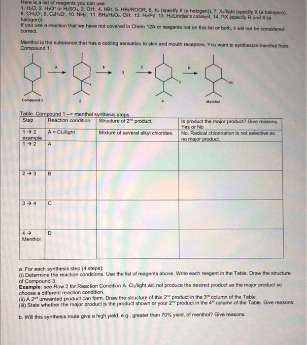 Solved Here is a list of reagents you can use: 1. | Chegg.com