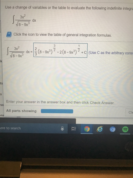 Solved use a change of variables or the table to evaluate | Chegg.com