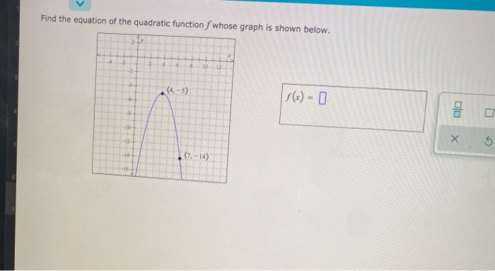Solved Find the equation of the quadratic function f whose | Chegg.com