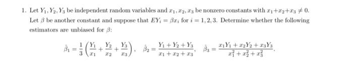 Solved 1. Let Y1,Y2,Y3 be independent random variables and | Chegg.com