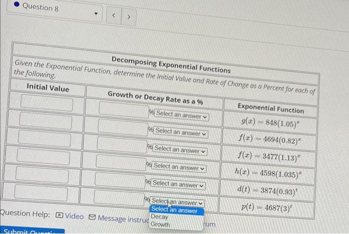 Solved Question 8 Given the Exponential Function, determine | Chegg.com Solved Question 8 Given the Exponential Function, determine | Chegg.com