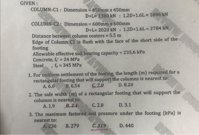 Solved COLUMN-C1: Dimension =450 mmx450 | Chegg.com