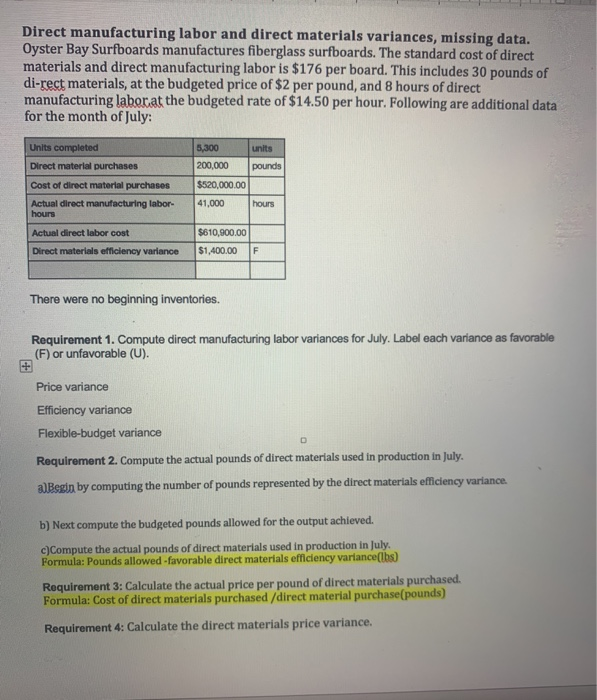 Solved Direct manufacturing labor and direct materials | Chegg.com