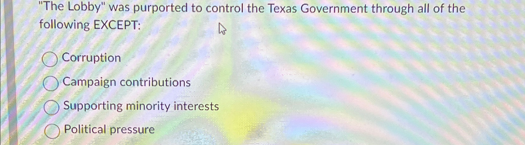 Solved "The Lobby" was purported to control the Texas | Chegg.com