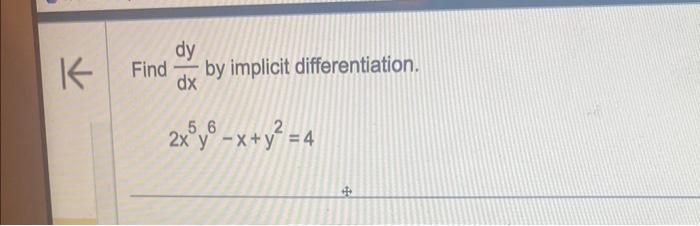 Solved Find dxdy by implicit differentiation. 2x5y6−x+y2=4 | Chegg.com