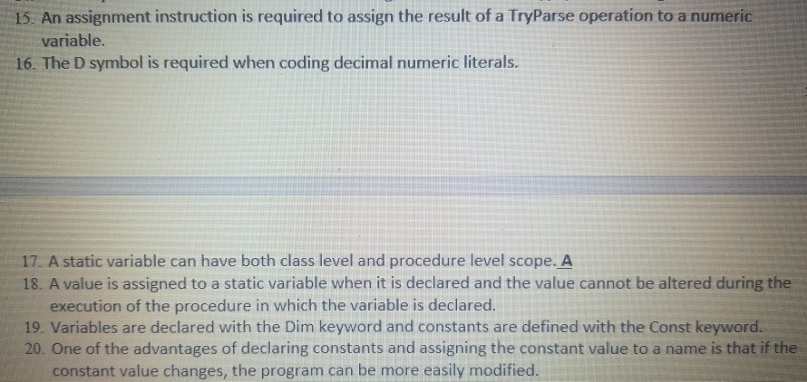 Solved True/False Questions 1. Calculations involving | Chegg.com