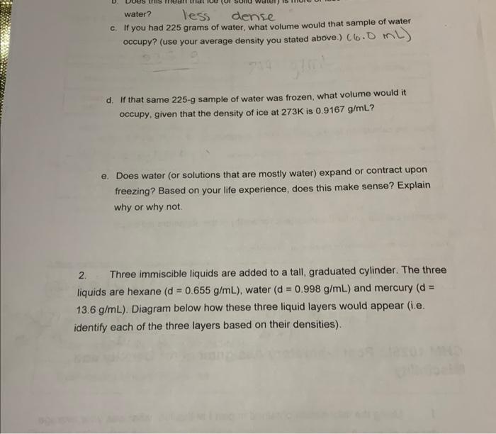 Solved c. If you had 225 grams of water, what volume would | Chegg.com