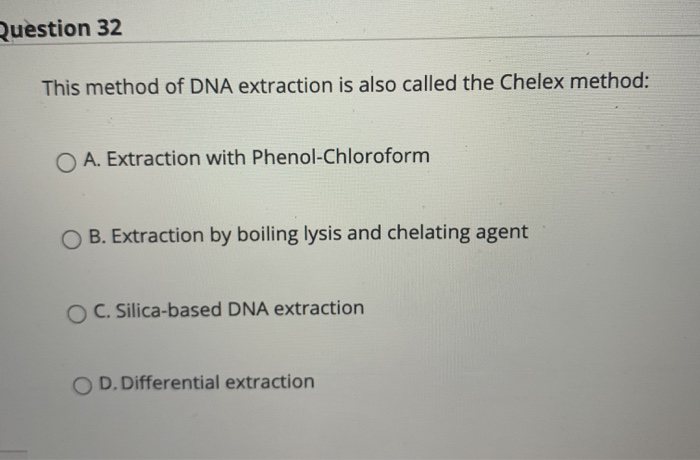 Solved Question 32 This method of DNA extraction is also | Chegg.com