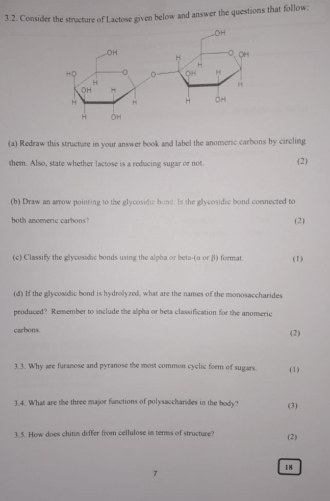 Solved 3.2. ﻿Consider the structure of Lactose given below | Chegg.com
