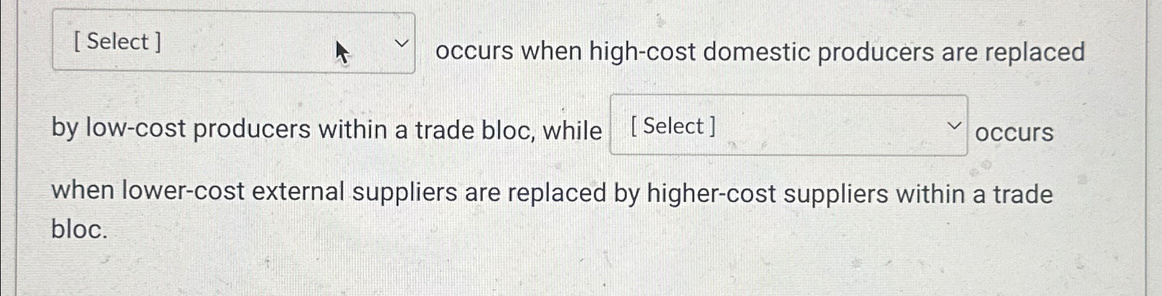 Solved occurs when high-cost domestic producers are replaced | Chegg.com