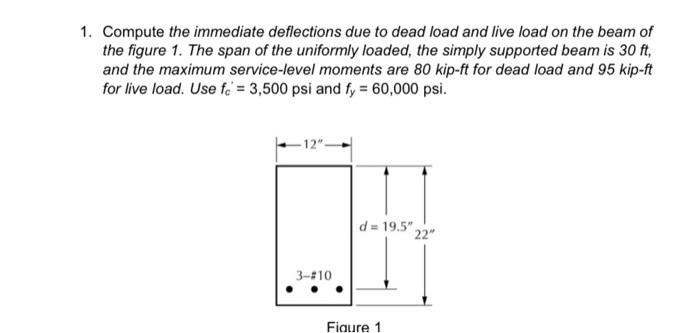 Solved 1. Compute the immediate deflections due to dead load | Chegg.com