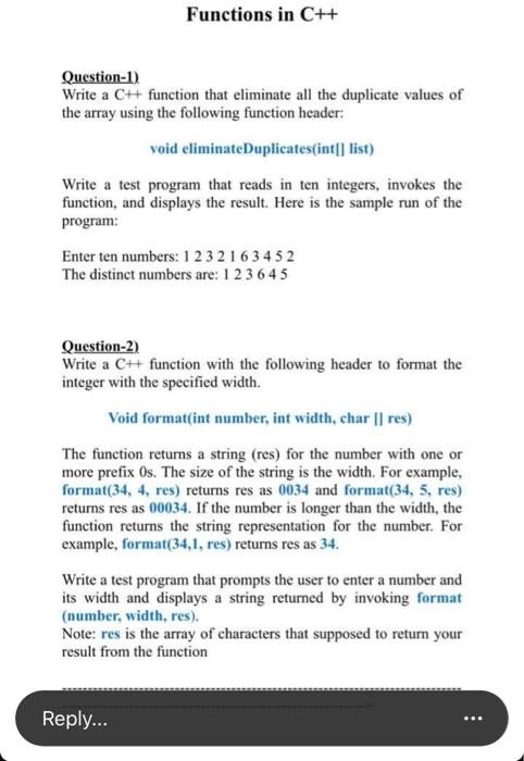 Solved Functions in C++ Question-1) Write a C++ function | Chegg.com