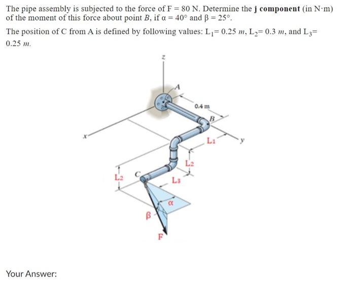 Solved The pipe assembly is subjected to the force of F=80 | Chegg.com