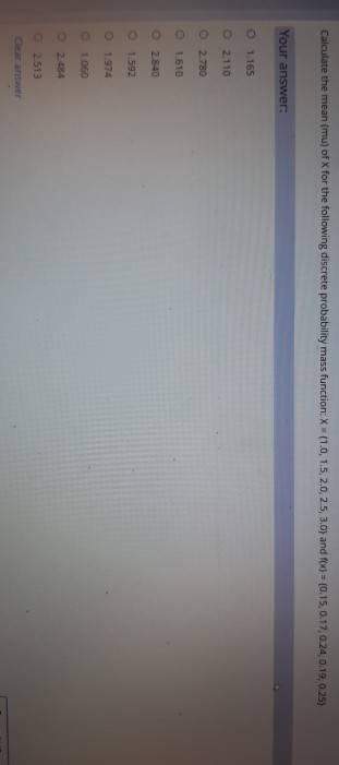Solved Calculate the mean (mu) of X for the following | Chegg.com