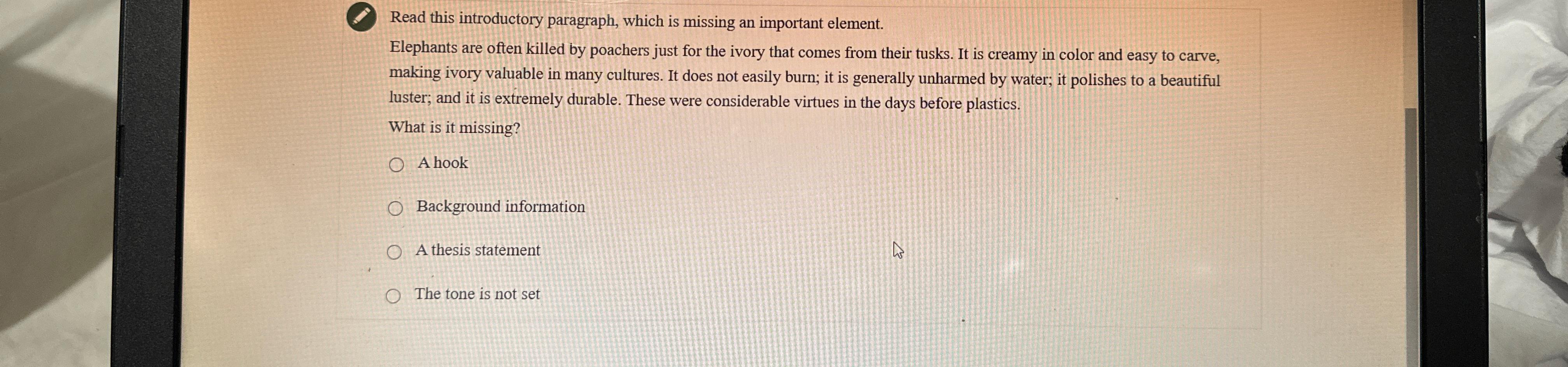 Solved Read this introductory paragraph, which is missing an | Chegg.com