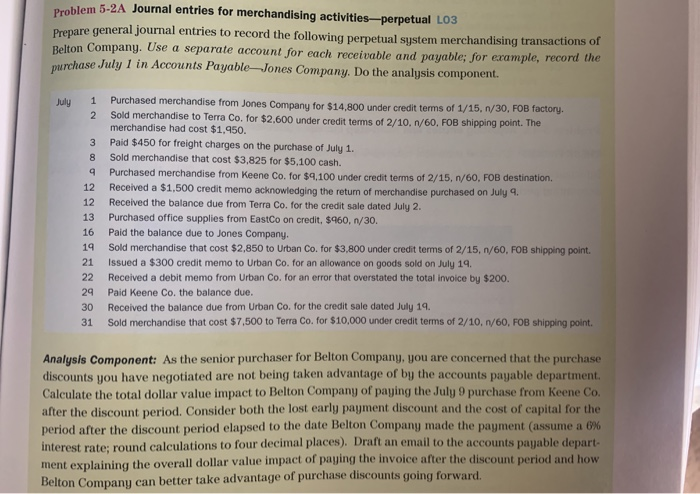 Solved Problem 5-2A Journal entries for merchandising | Chegg.com