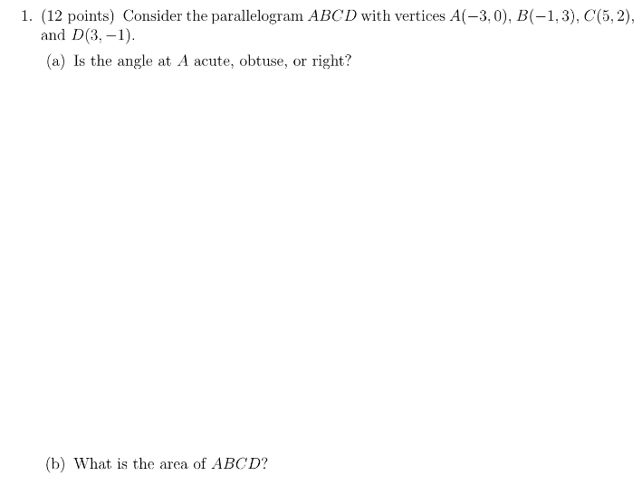 Solved (12 ﻿points) ﻿Consider the parallelogram ABCD with | Chegg.com