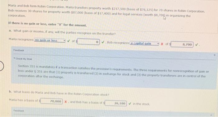 Solved Maria and Bob form Robin Corporation. Maria transfers | Chegg.com