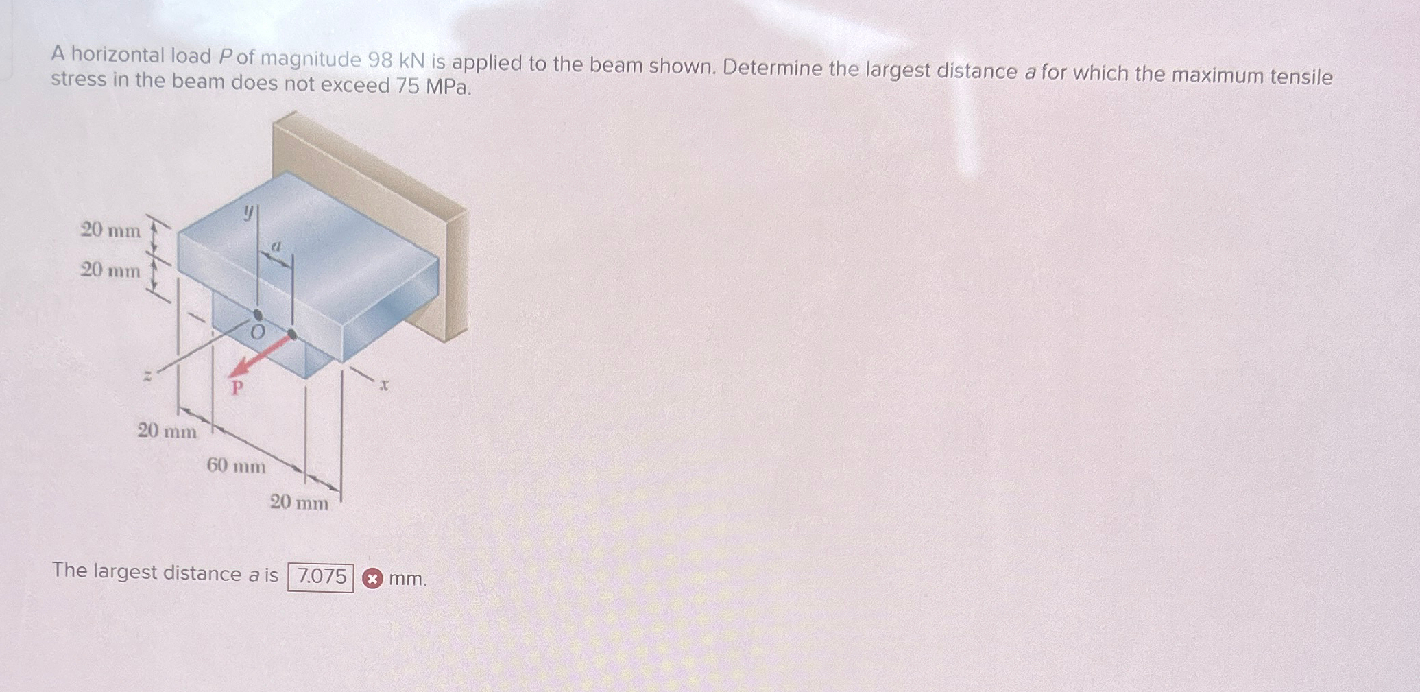 Solved A horizontal load P ﻿of magnitude 98kN ﻿is applied to | Chegg.com