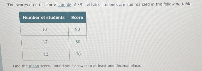 Solved The scores on a test for a sample of 39 statistics | Chegg.com