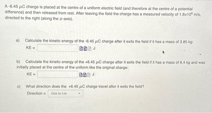 Solved A - \\( 6.45 \\mu \\mathrm{C} \\) charge is placed at | Chegg.com