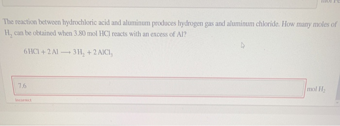 Solved The reaction between hydrochloric acid and aluminum | Chegg.com