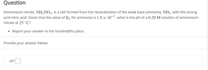Solved Question Ammonium nitrate, NH4NO3, is a salt formed | Chegg.com