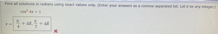 Solved Find all solutions in radians using exact vaules | Chegg.com