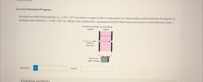 Solved An electron with initial velocity v0=1.41×105 m/s | Chegg.com
