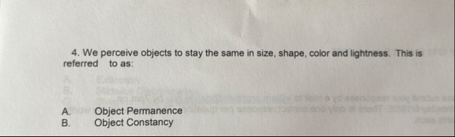 Solved We perceive objects to stay the same in size, shape, | Chegg.com