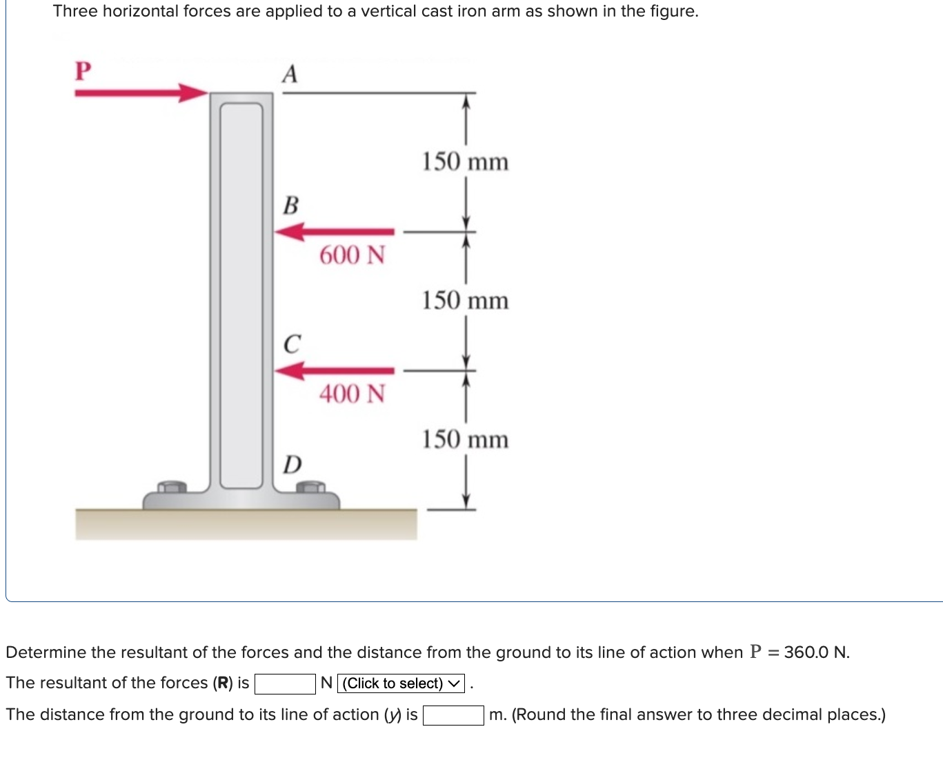 Solved Three horizontal forces are applied to a vertical | Chegg.com