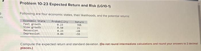 Solved Problem 10-23 Expected Return and Risk (LG10-1) | Chegg.com Solved Problem 10-23 Expected Return and Risk (LG10-1) | Chegg.com