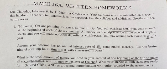 Solved MATH 16A, WRITTEN HOMEWORK 2 Due Thursday, February | Chegg.com