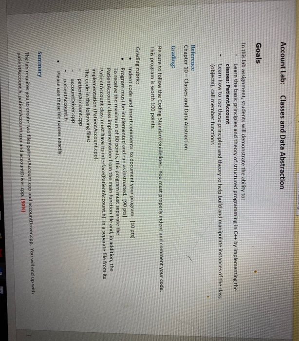 Solved Account Lab: Classes and Data Abstraction Goals In | Chegg.com