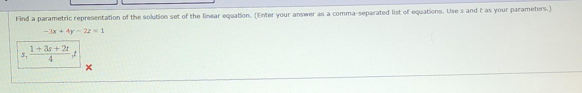 Solved Find a parametric representation of the solution set | Chegg.com