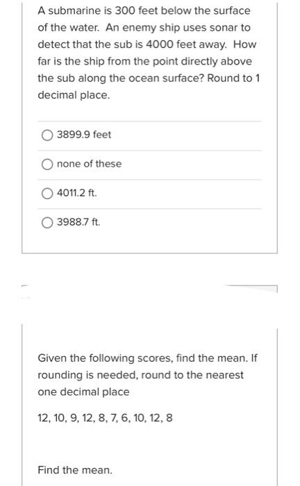 Solved A submarine is 300 feet below the surface of the | Chegg.com