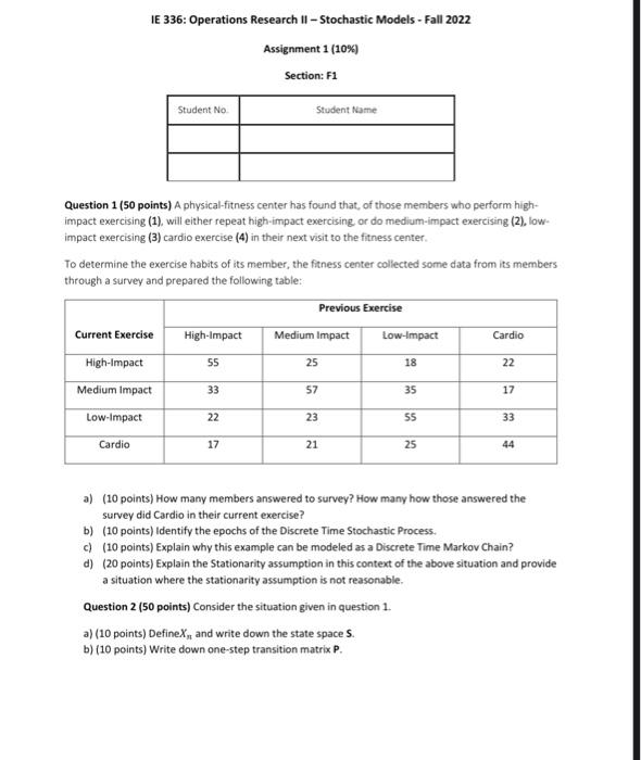 IE 336: Operations Research II - Stochastic Models - | Chegg.com